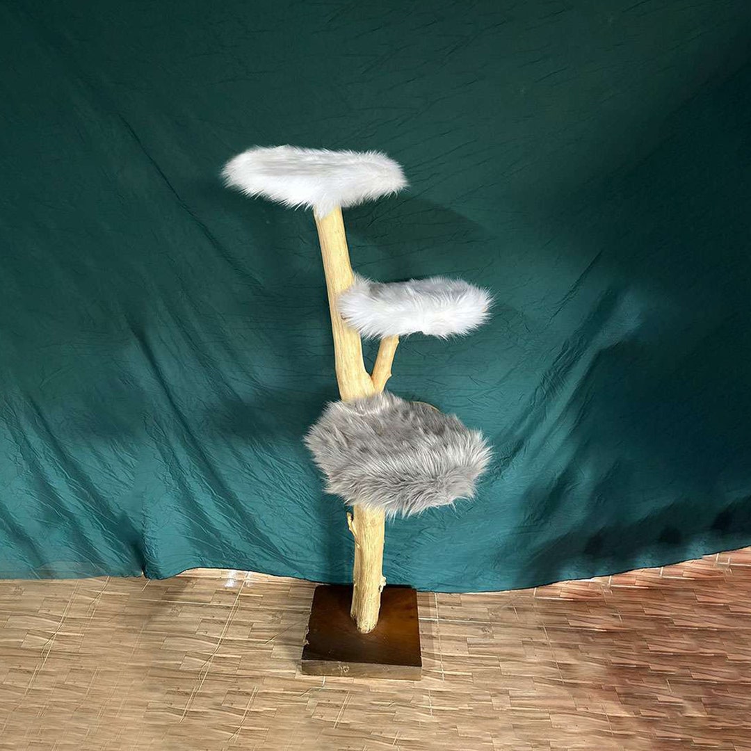 Cat Tree Natural Wooden Unique Decor Modern Cat Climbing Shelves ...