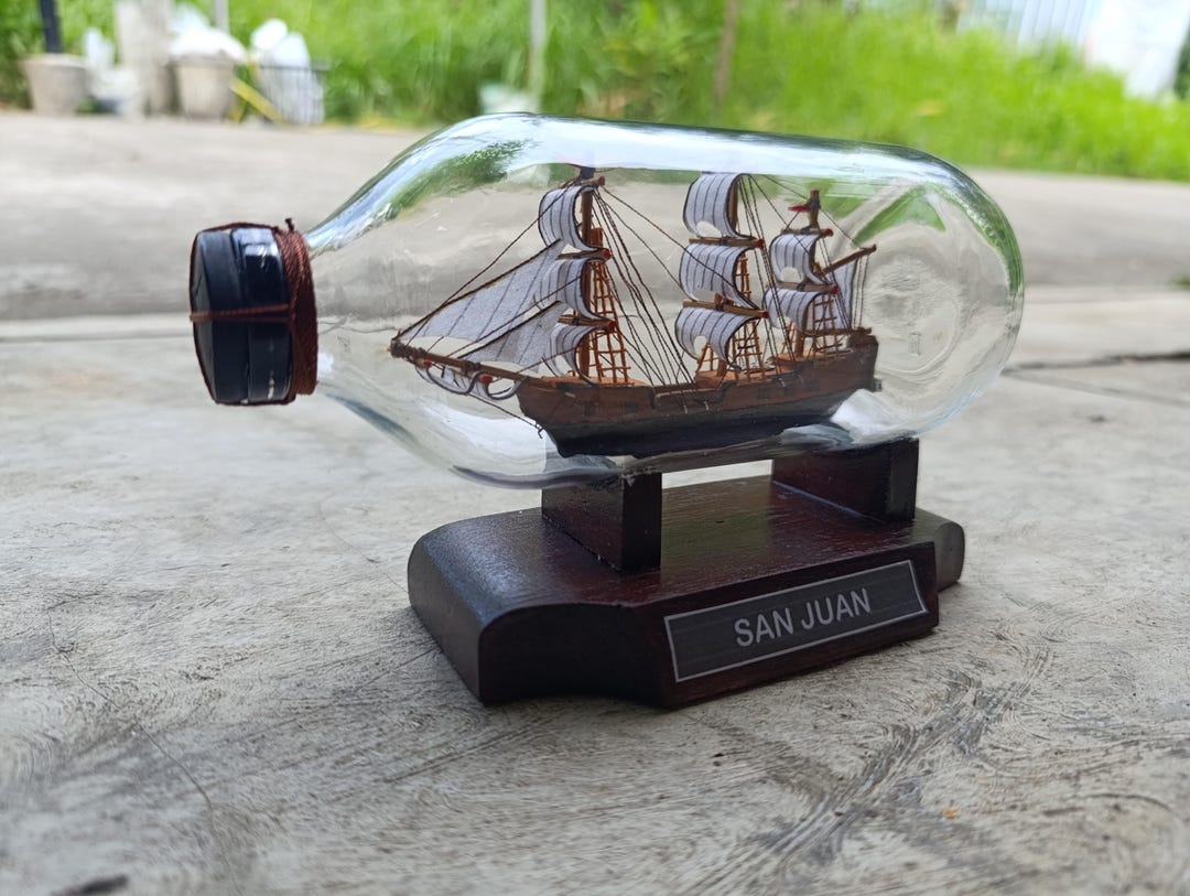 San Juan Ship in a Bottle, Miniature Pirates Ship, Gift for Father's ...