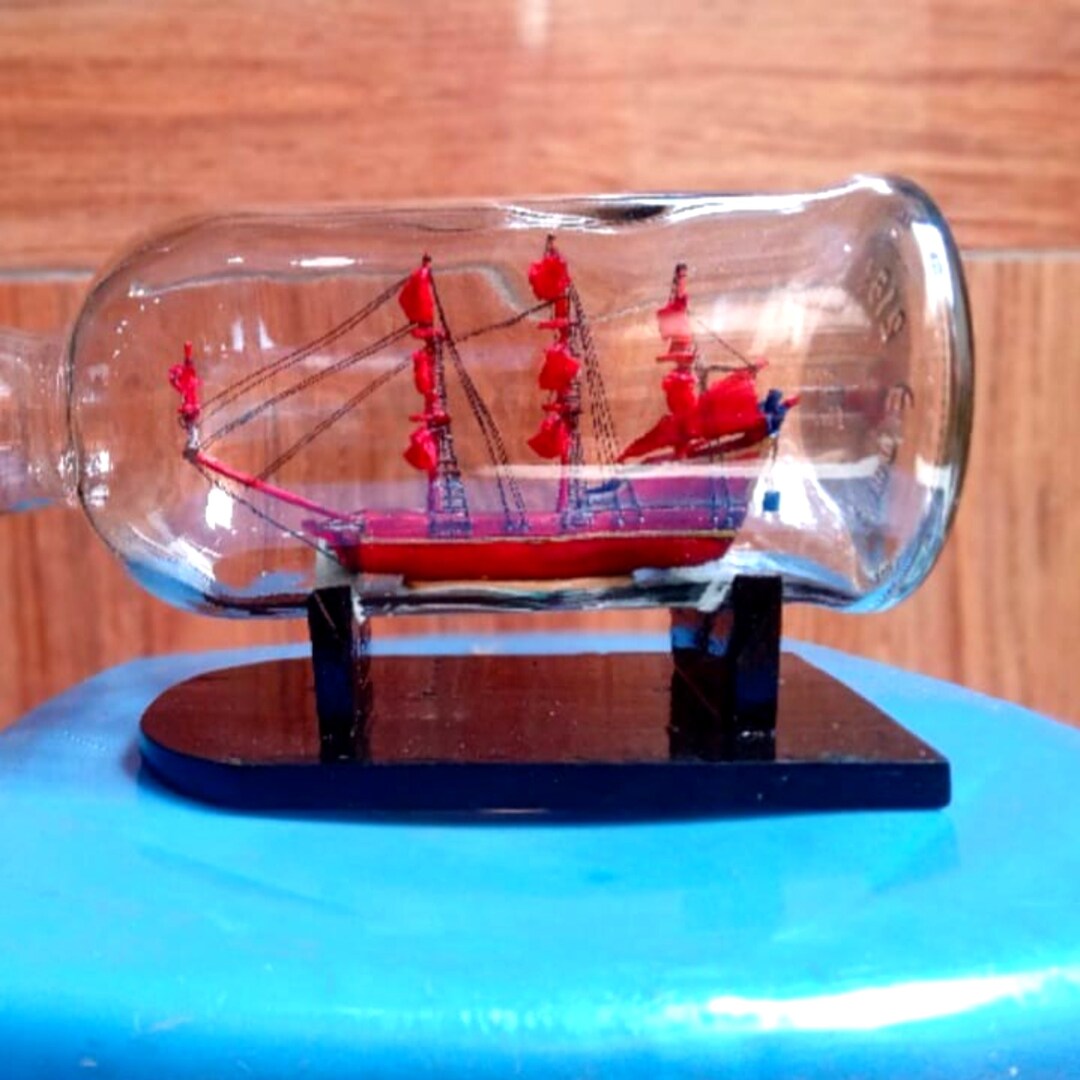 Miniature Red Ship in a Bottle, Miniature Pirates Ship, Gift for Father ...