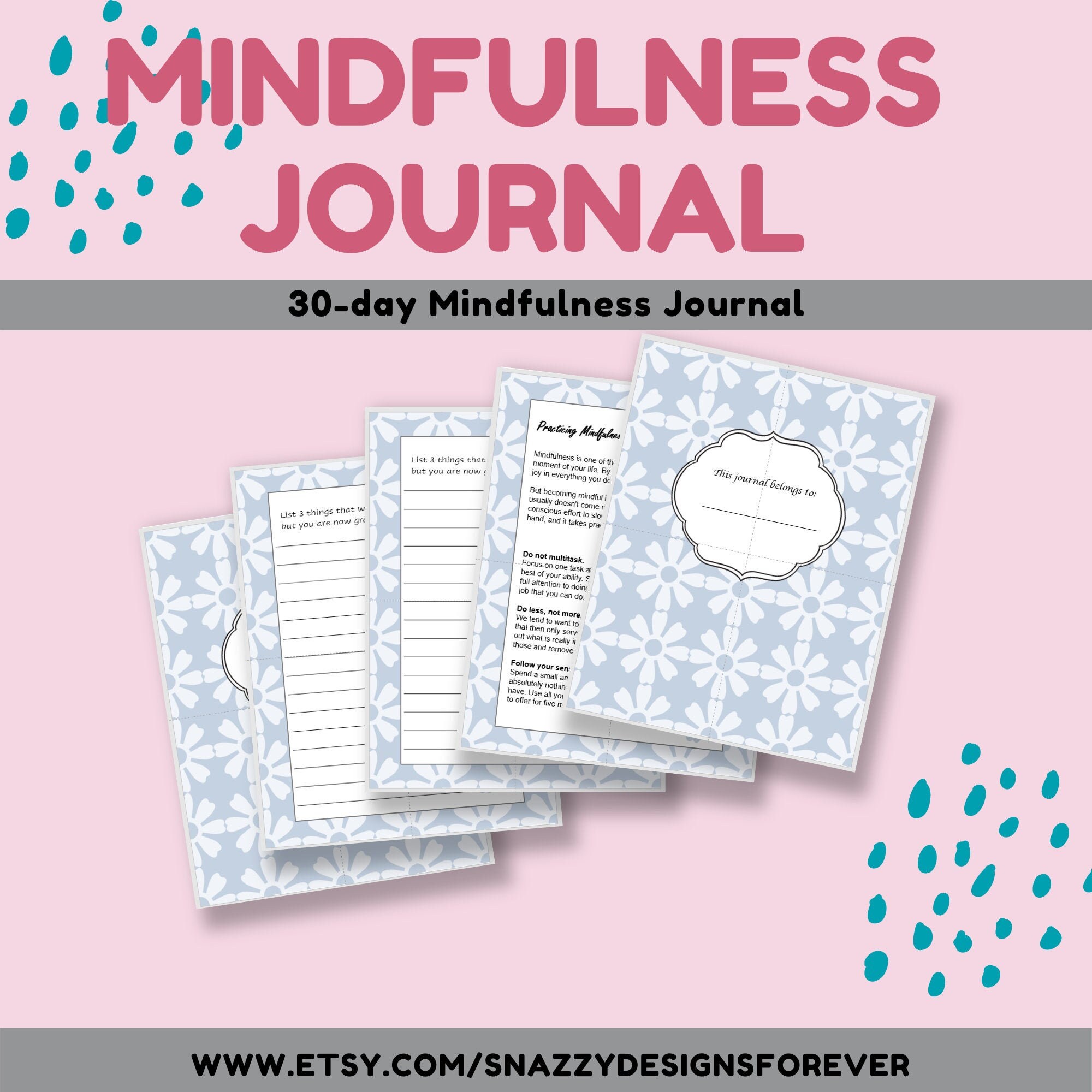 Mindfulness Journal Printable 30 Day Mindfulness Workbook With Etsy