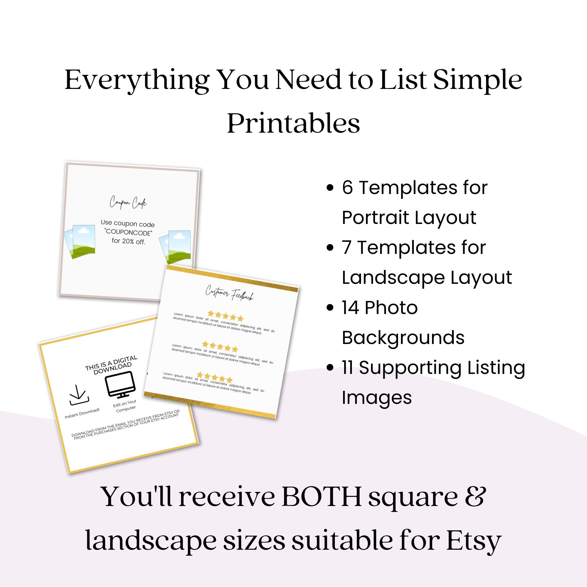 Square Printable Listing Templates for Etsy 40 Canva Mockup Designs for ...