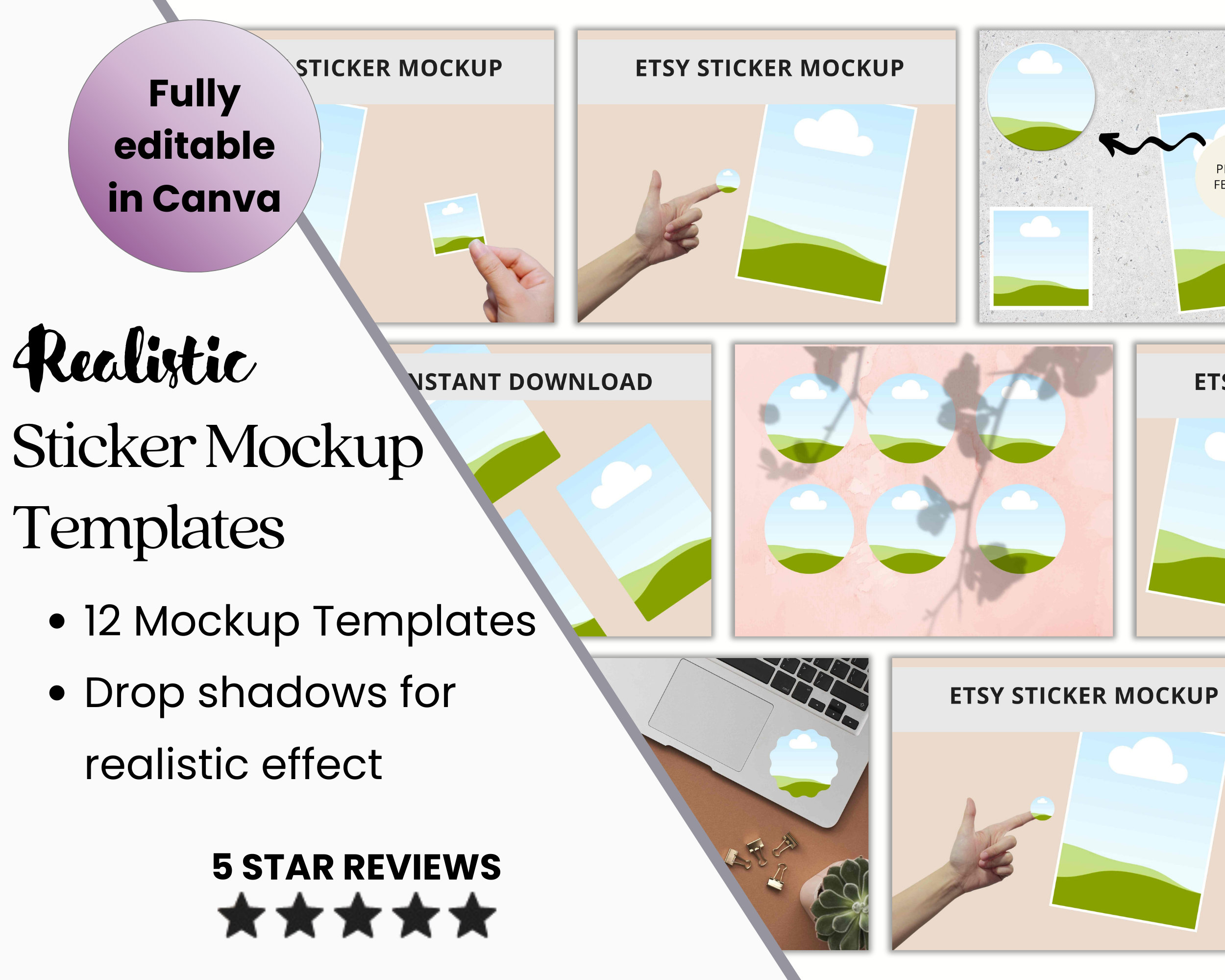 Etsy Stickers Mockup Bundle Etsy Listing Images Editable Canva Template ...