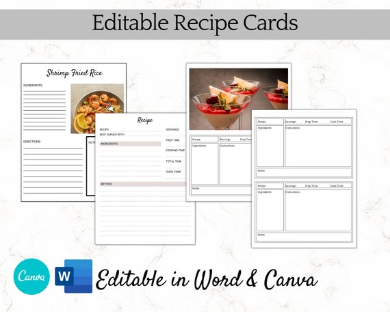 Editable Recipe Card Templates in Word & Canva Recipe Sheet - Etsy