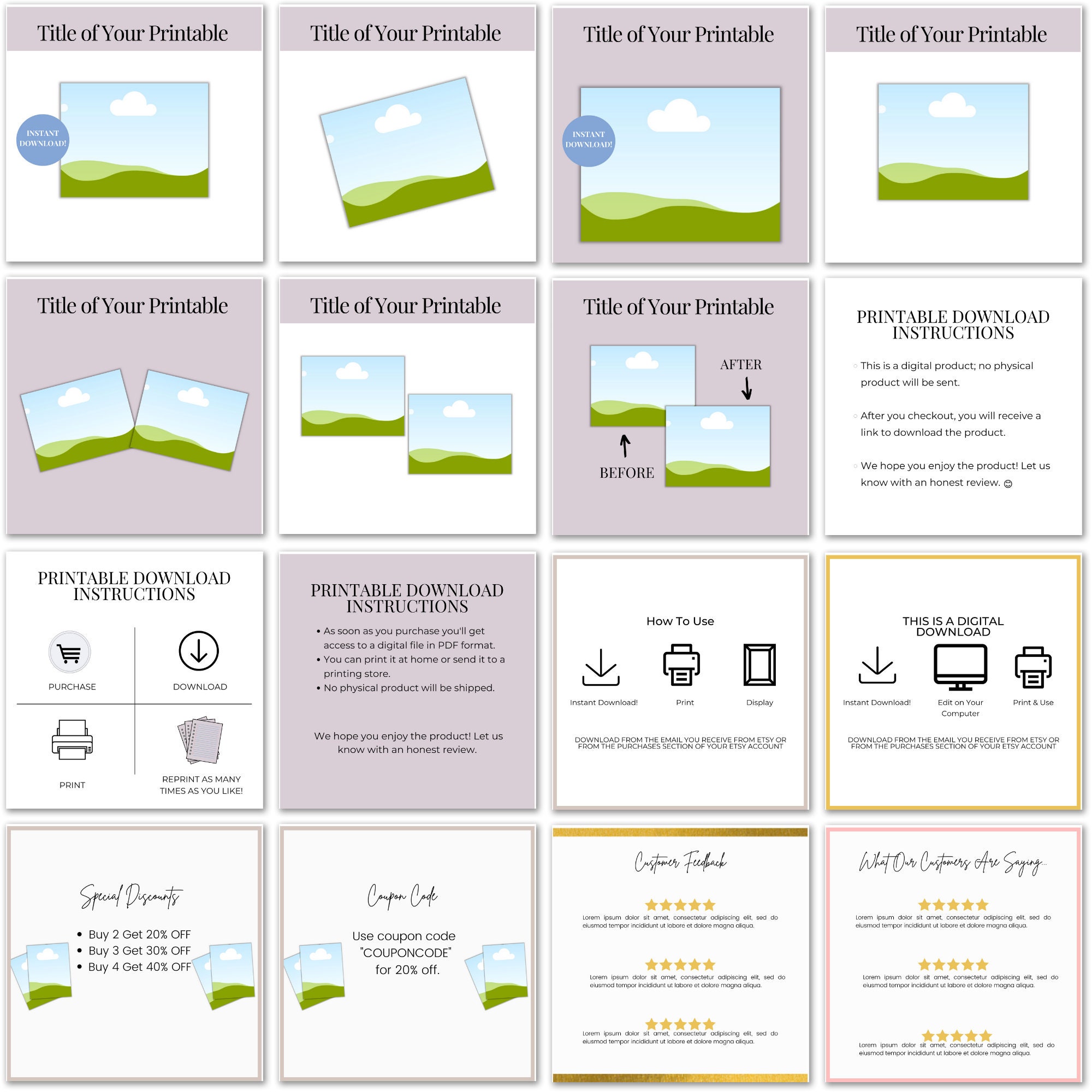 Square Printable Listing Templates for Etsy 40 Canva Mockup Designs for ...