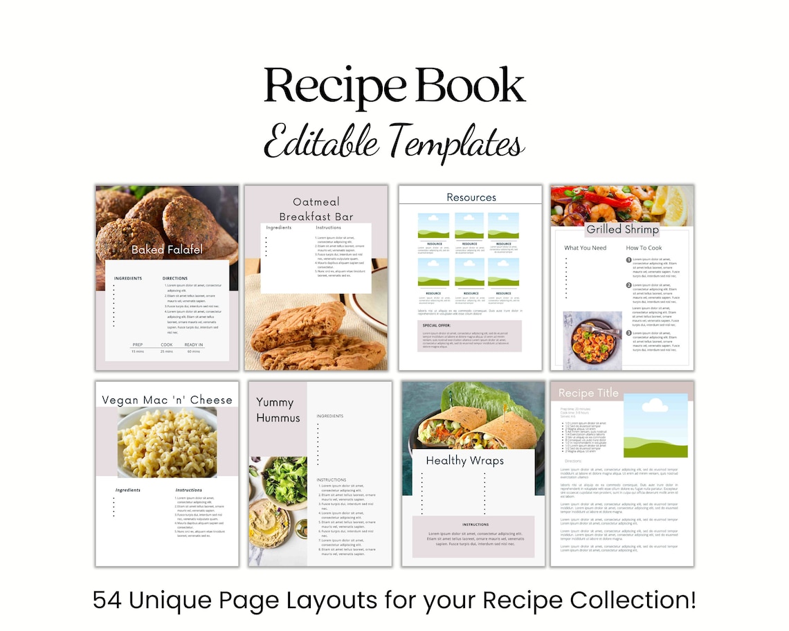 Recipe Book Templates Cookbook Template Editable Canva Ebook Bundle ...