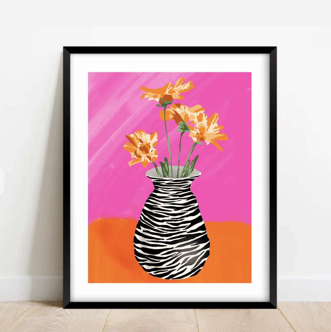 Flower Art Print, Flower Vase Poster, Zebra Print Poster, Botanical ...