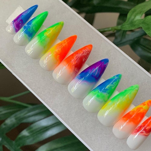 Rainbow Gradient Press on Nails Glue on Nails Pride Nails - Etsy