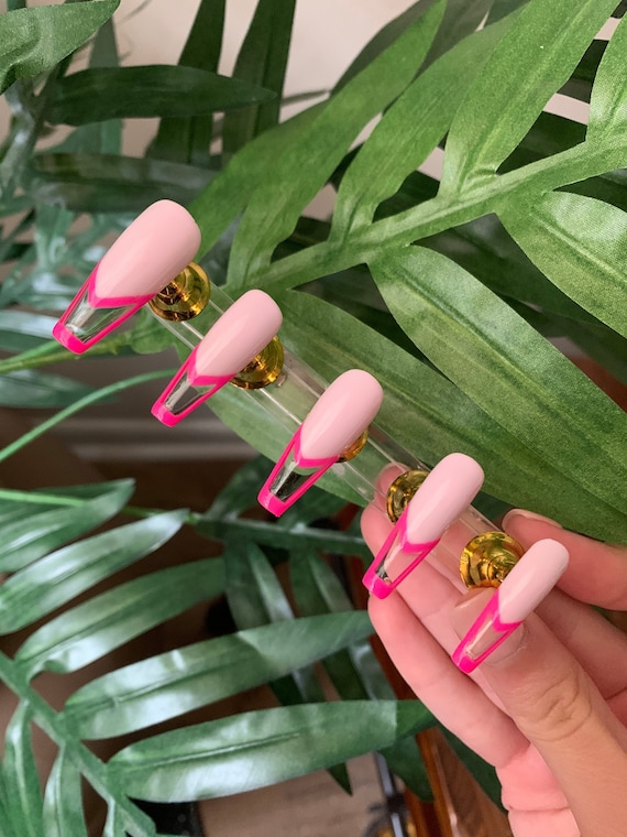 Neon Pink French Tip Nails