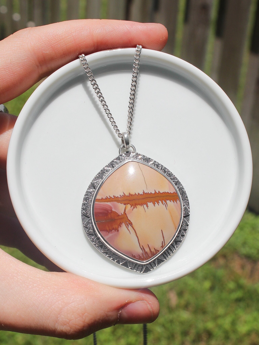 Red Falcon Jasper Pendant, 925 Sterling Silver, Curb Chain, Handmade ...