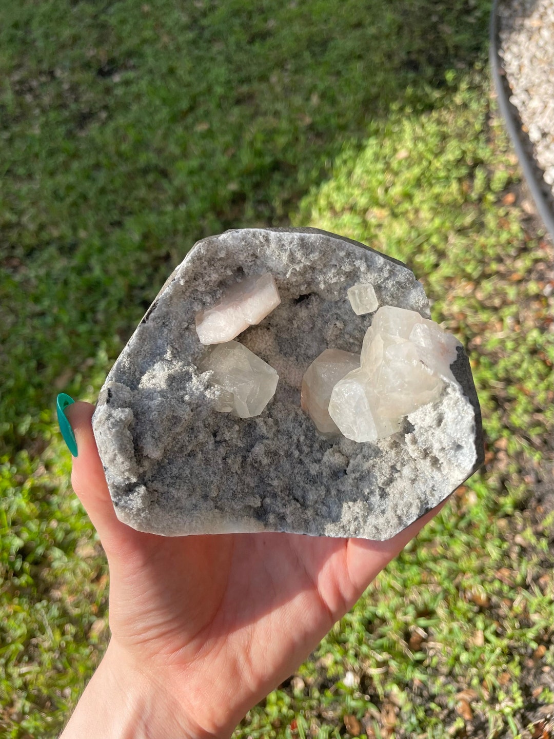 Apophyllite and Stilbite on Chalcedony Geode Specimen From Nashik ...