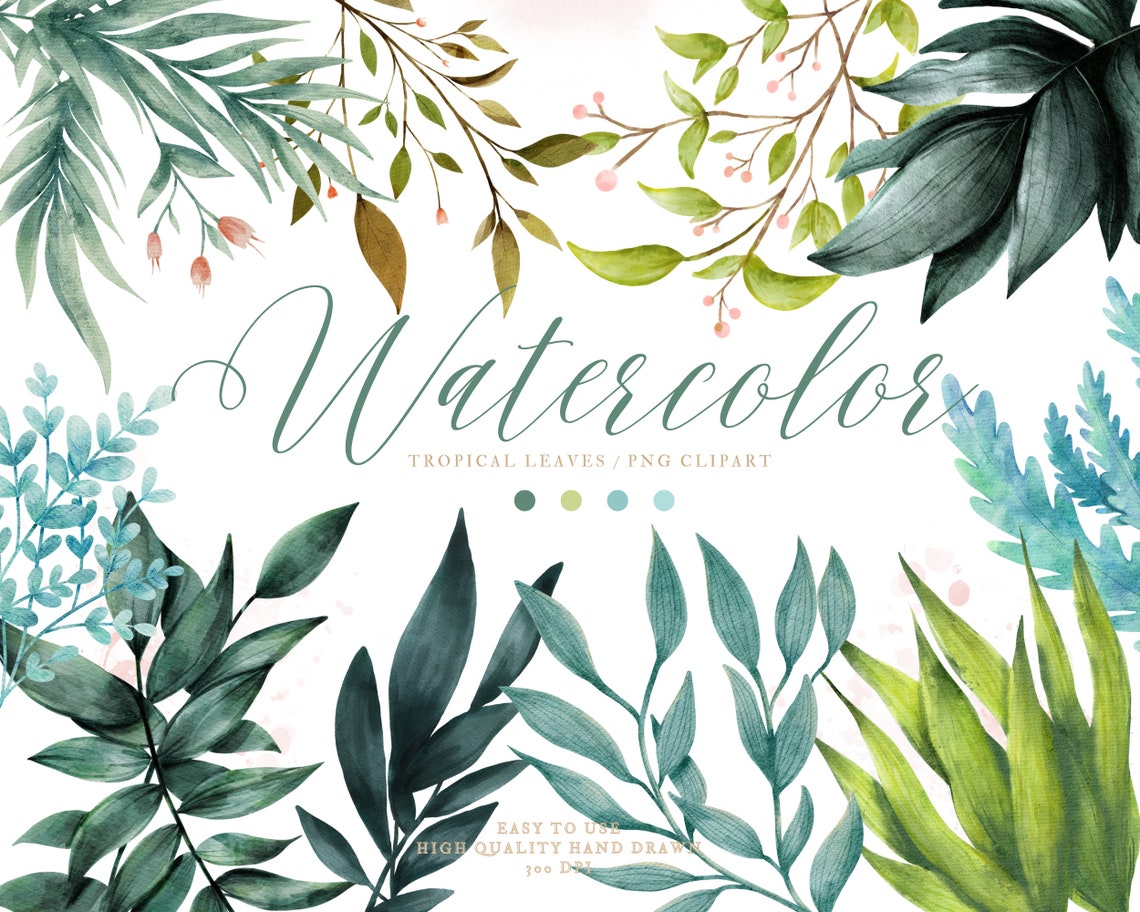 Greenery Watercolor Leaves, PNG Clipart, Watercolor Clipart, Tropical ...