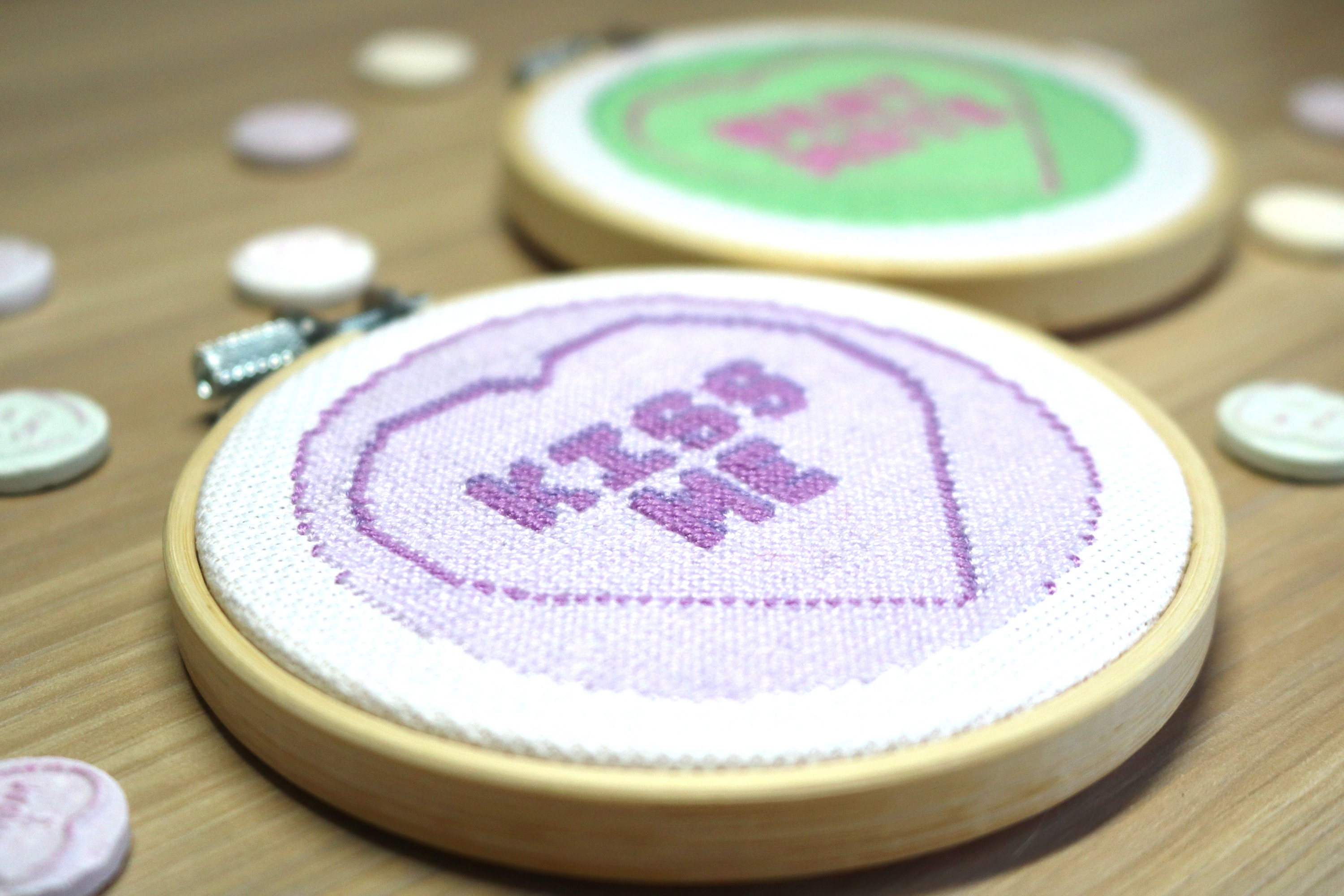 Customisable Purple Retro Sweets Cross-stitch Hoop Kit, Modern Cross ...