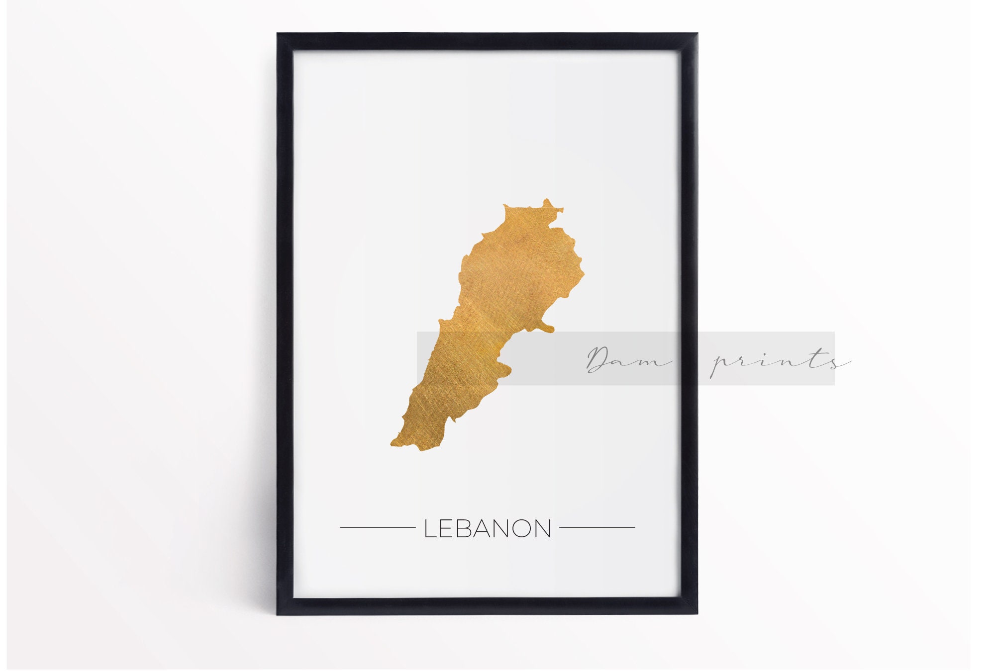LEBANON MAP Poster | Lebanese Border Map in GOLD Effect | Physical ...