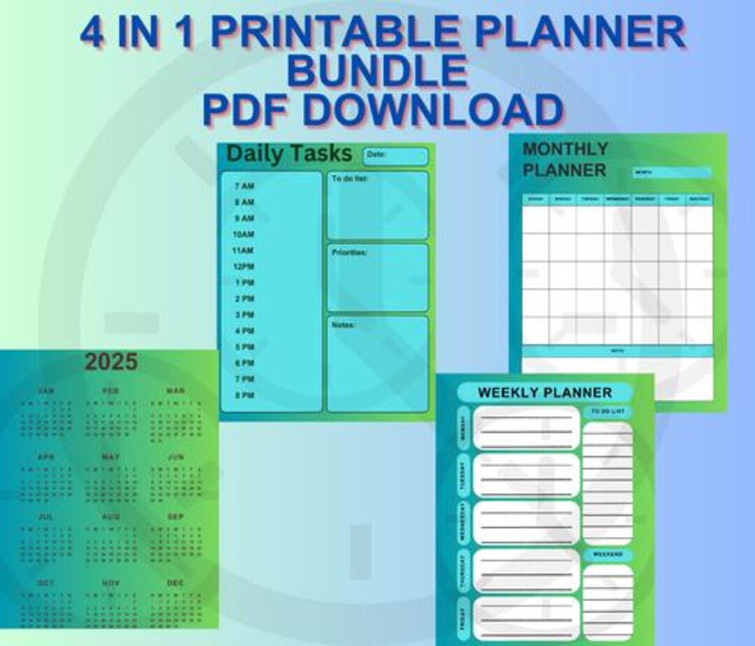 Printable Planner Bundle - Daily, Weekly, Monthly + BONUS 2025 Calendar ...