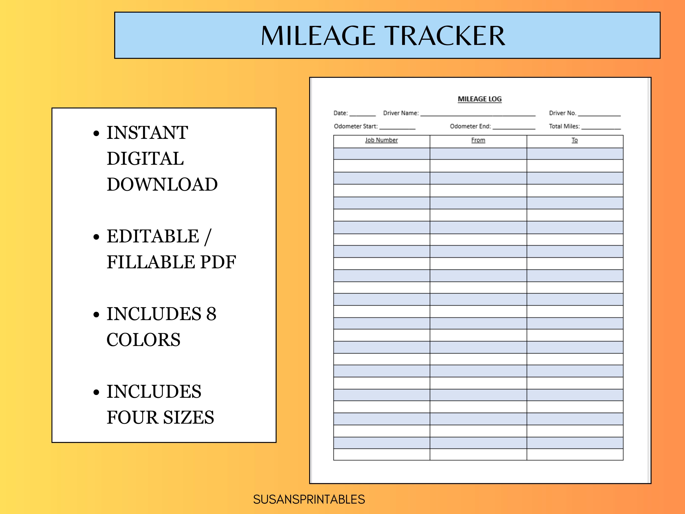 Business Mileage Tracker / Mileage Tracker Log Printable PDF/ Vehicle ...