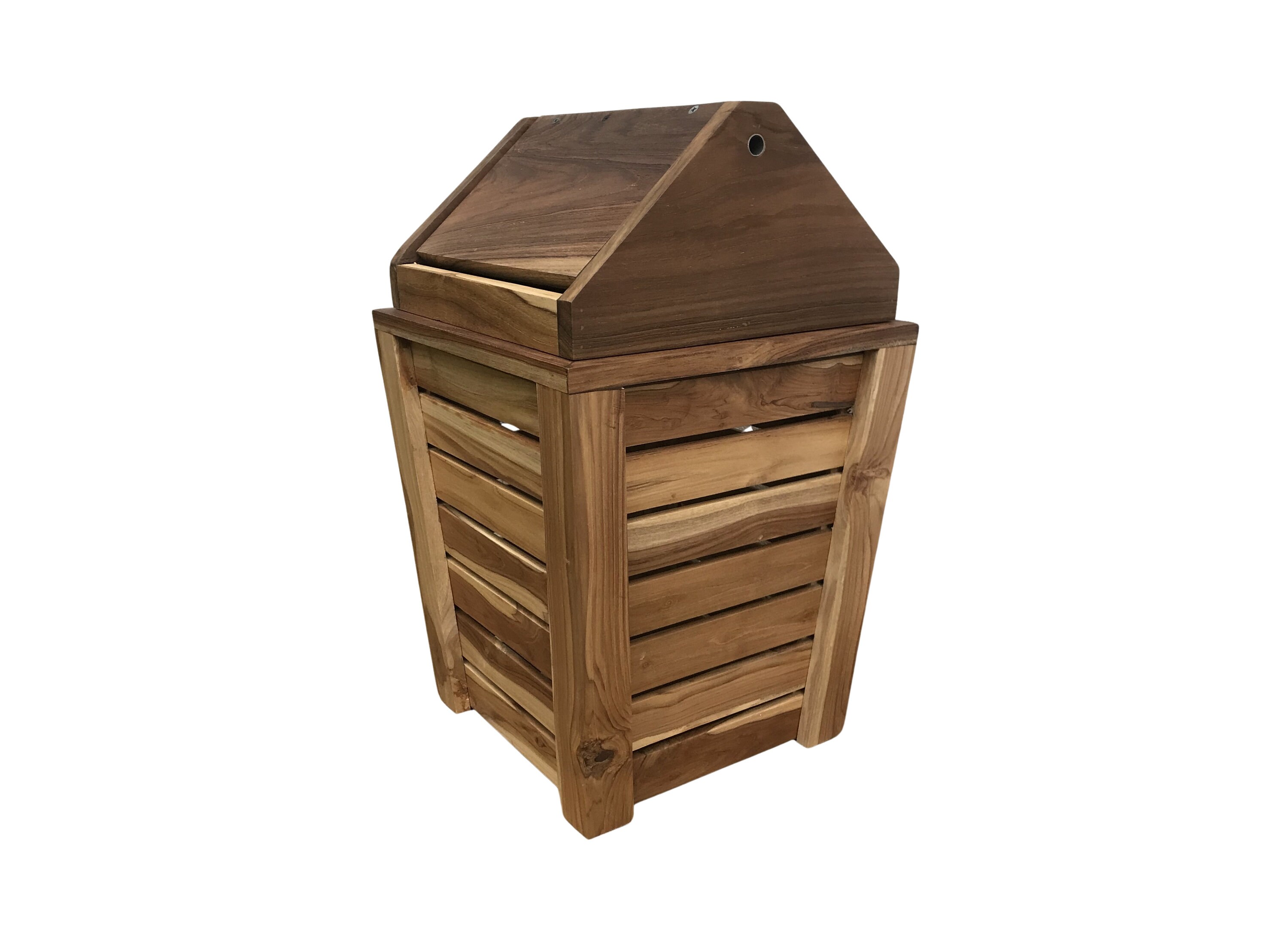Teak Wood Trash Can With Swing-top Lid, Kitchen Trash Can, Eco-friendly ...