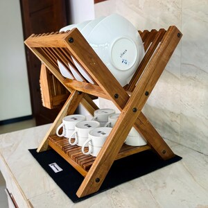 Handmade Teak Dish Drying Rack Small Wood Plate Rack Multifunctional ...