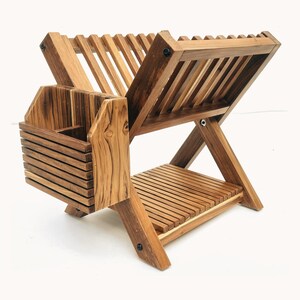 Handmade Teak Dish Drying Rack Small Wood Plate Rack Multifunctional ...