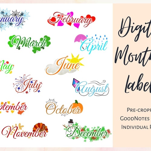 Monthly Names Digital Stickers Month Names Digital - Etsy