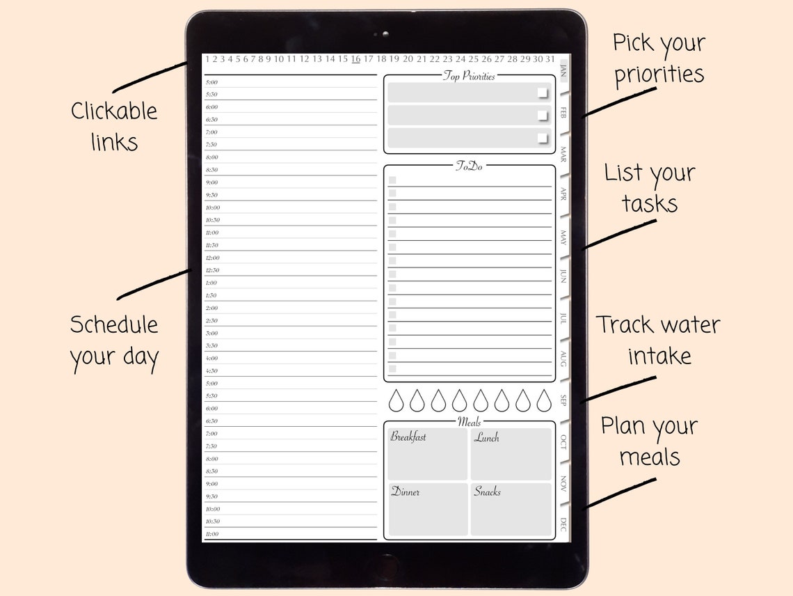 Digital Daily Planner Pad | Undated, Minimal Daily Planner | Fully ...