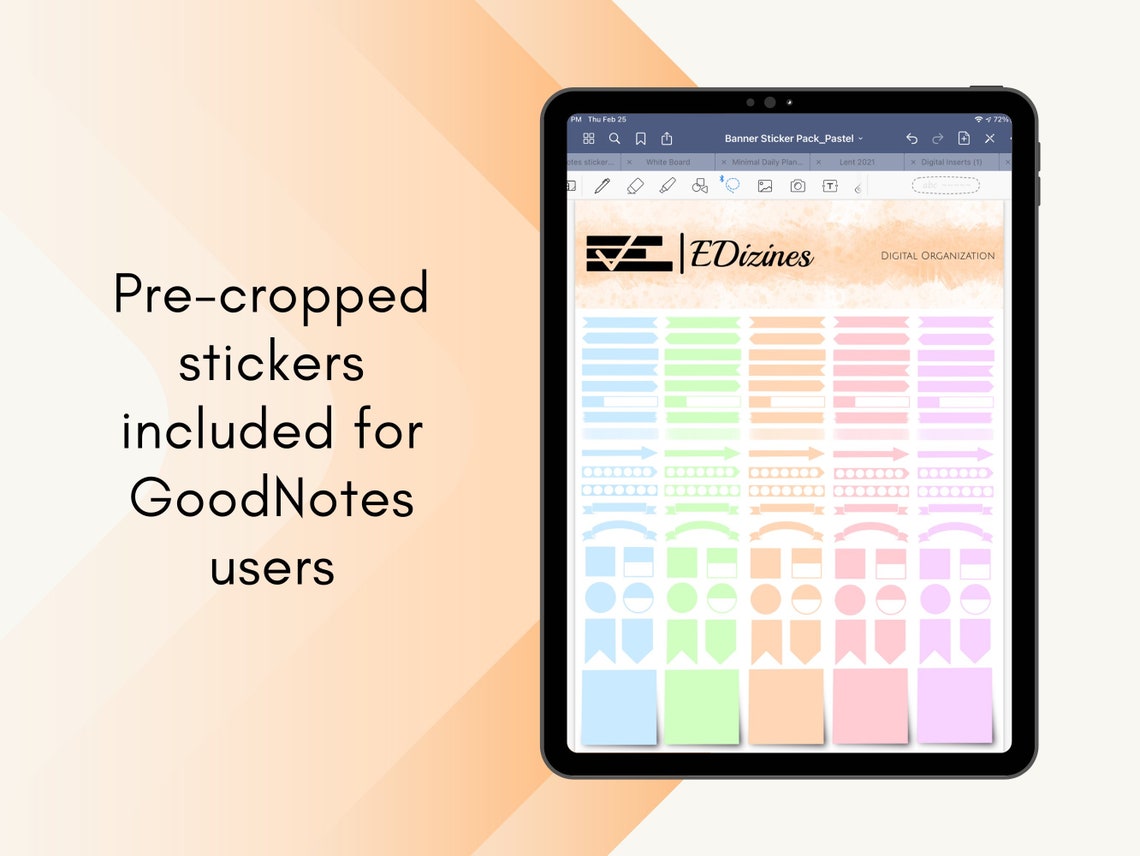 Digital Pastel Banner Stickers | 100 Stickers | 5 Pastel Colors ...