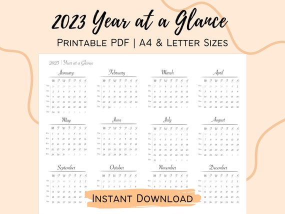 2023 Yearly Calendar Printable Landscape Year at a Glance - Etsy