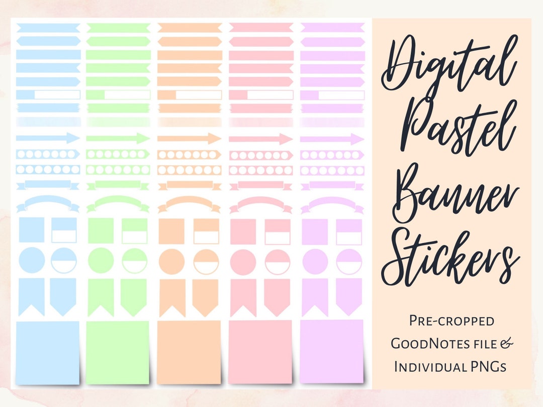 Digital Pastel Banner Stickers | 100 Stickers | 5 Pastel Colors ...
