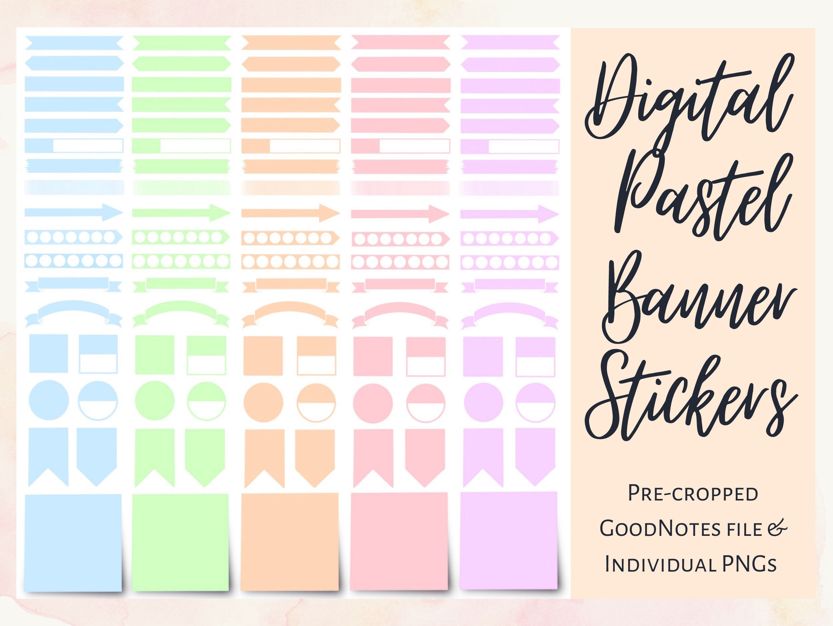 Digital Pastel Banner Stickers | 100 Stickers | 5 Pastel Colors ...
