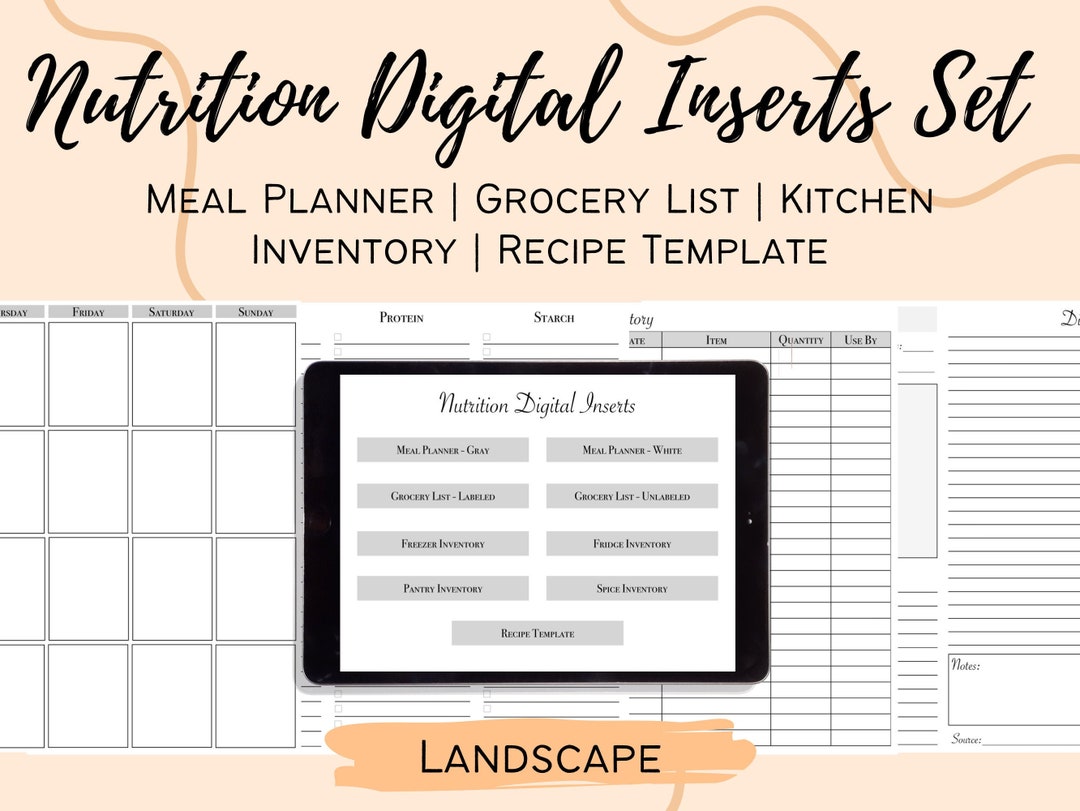 Nutrition Digital Planning Inserts | Meal Planner | Grocery List ...