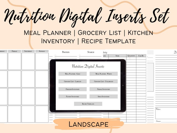 Nutrition Digital Planning Inserts Meal Planner Grocery | Etsy