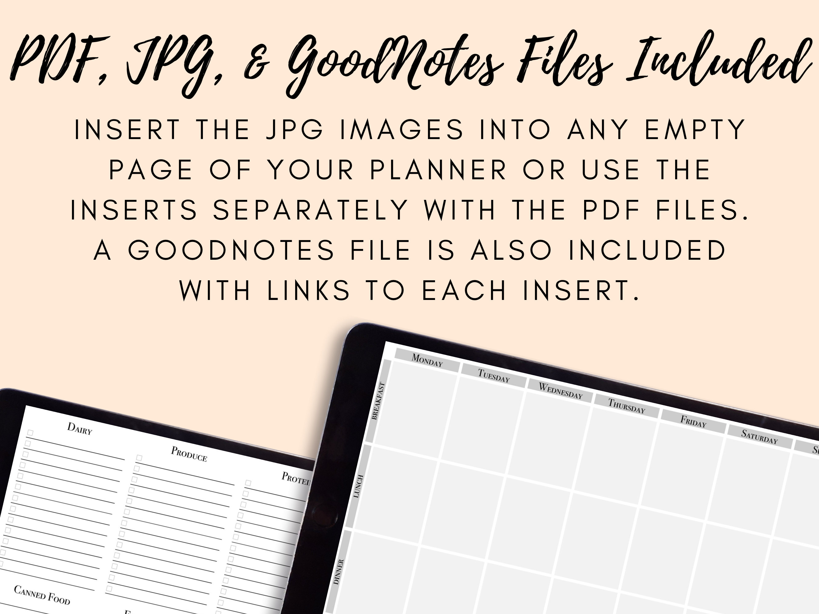 Nutrition Digital Planning Inserts Meal Planner Grocery List Kitchen ...