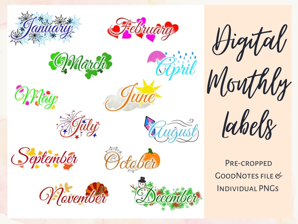 Monthly Names Digital Stickers | Month Names | Digital Stickers ...