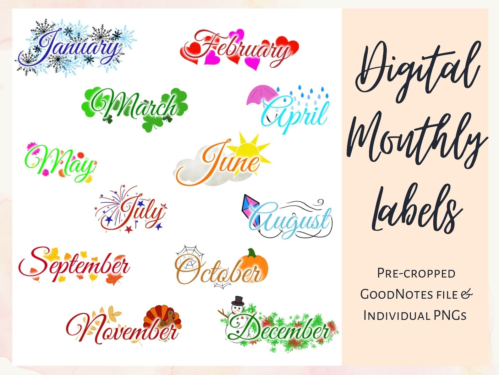 Monthly Names Digital Stickers | Month Names | Digital Stickers ...
