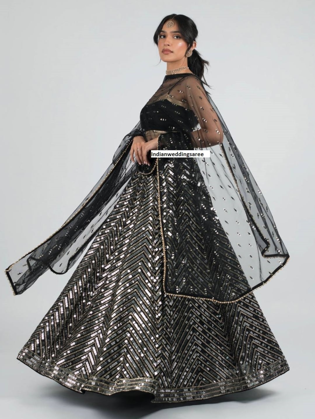 Designer Black Sequence Bridal LEHENGA CHOLI for Girls or Womens ...