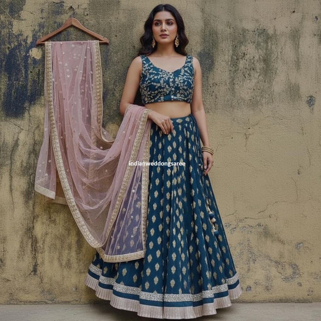 LEHENGA CHOLI for Bridemaids, Designer Wedding Lengha, Crop Top Skirt ...
