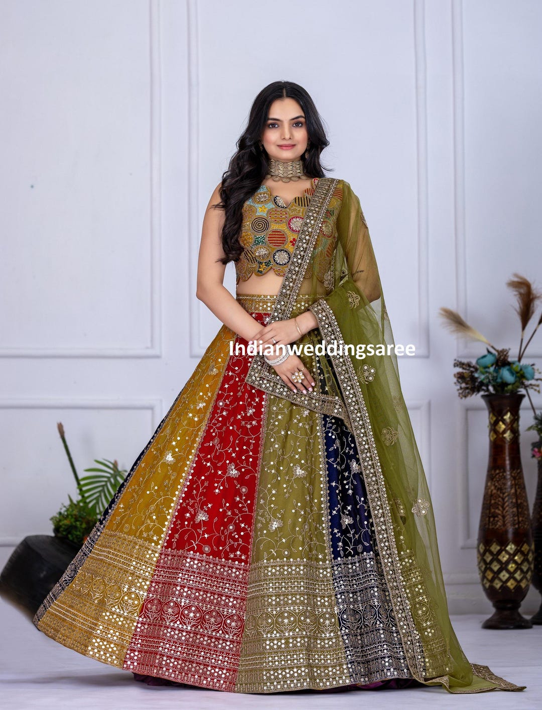 Multicolor LEHENGA Choli for Women USA Wedding Party Wear Girls Lengha ...