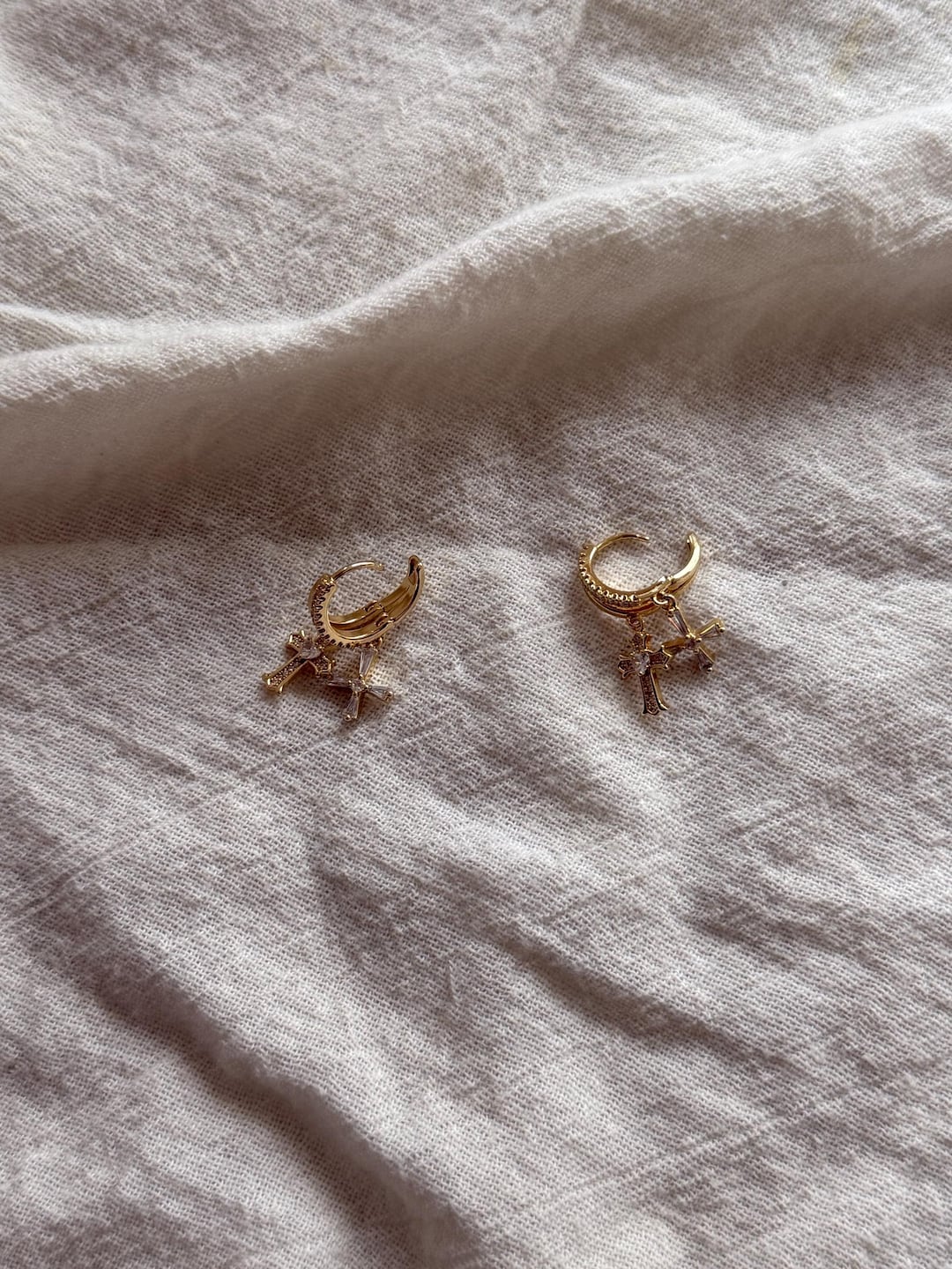 Diamond Cross Hoops // Minimalist Cross Hoops - Etsy