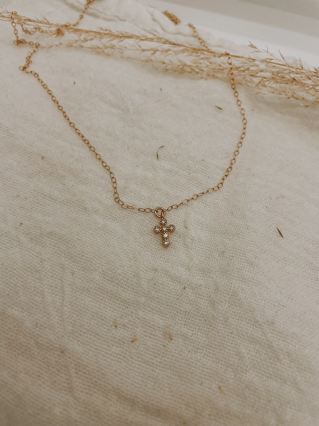 Dainty + Tiny Cross Pendant Necklace // Gold Filled Chain // Dainty ...