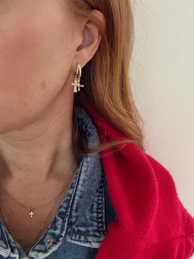 Diamond Cross Hoops // Minimalist Cross Hoops - Etsy