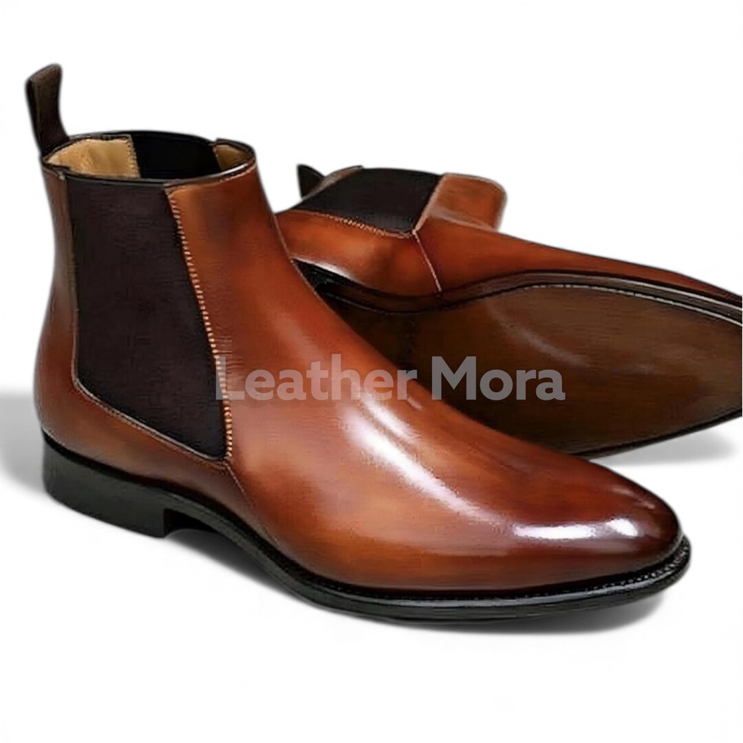 New Handmade Chelsea Tan Shaded Pure Leather Ankle Boots for Men's - Etsy