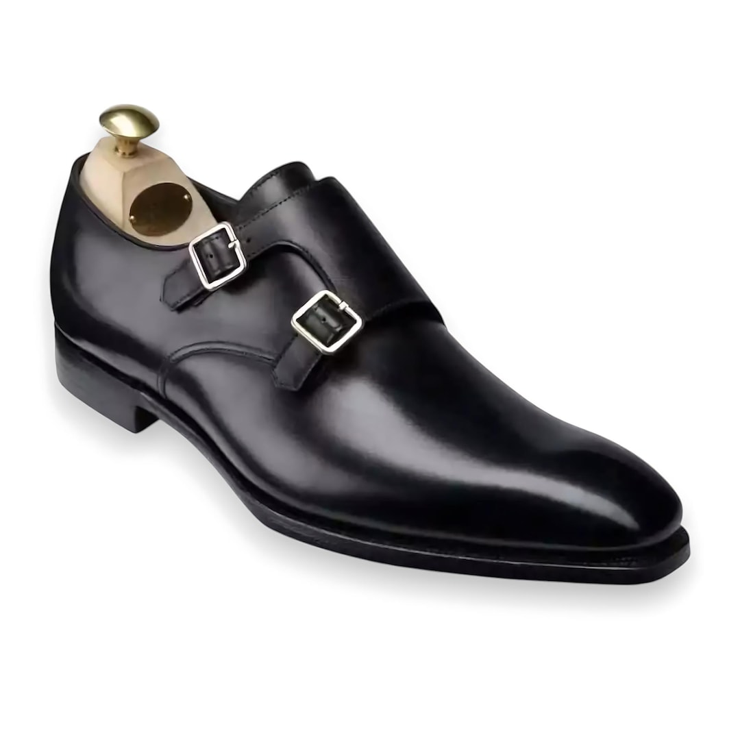 Handmade Men's Black Formal Double Monk Strap Dress Shoes | Real ...
