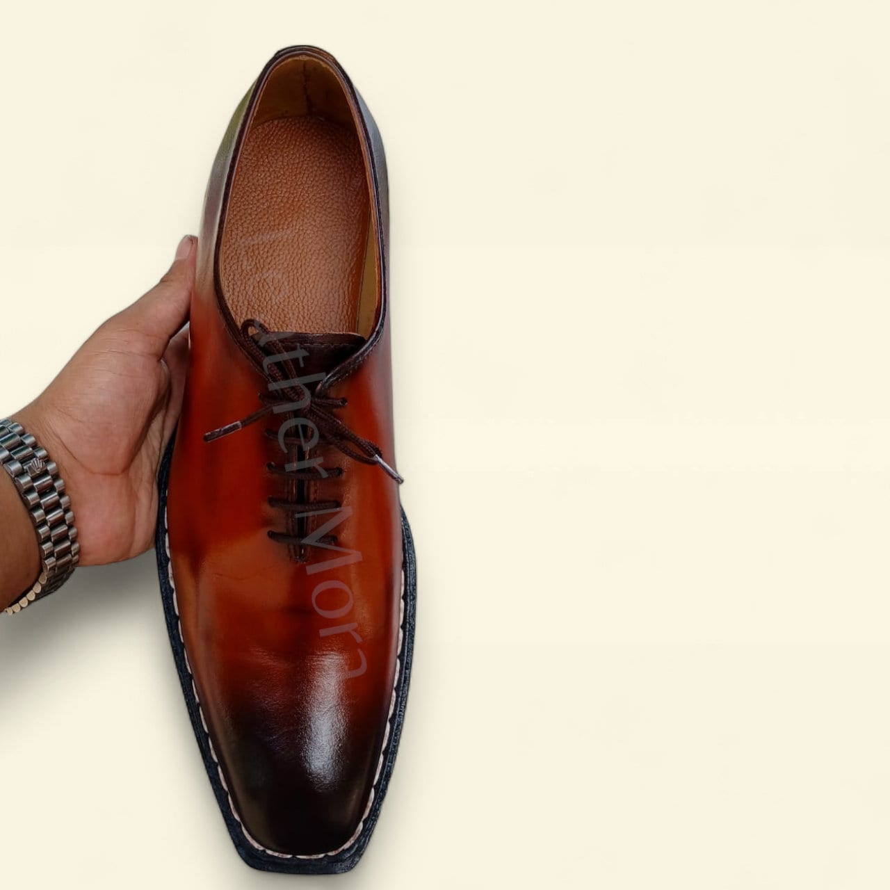 Handmade Patina Leather Oxford Shoes – Burnished Red to Black Gradient ...