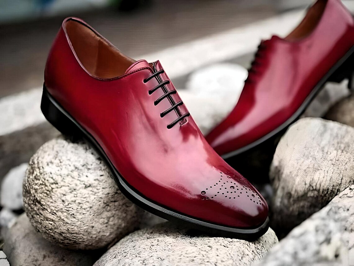 Handcrafted Burgundy Brogues: Classic Style Oxford Dress Shoes Whole ...