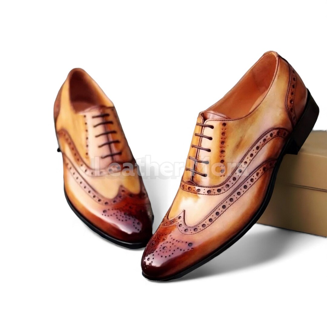 Men’s Italian Patent Leather Wingtip Brogue Shoes – Formal Oxford Dress ...