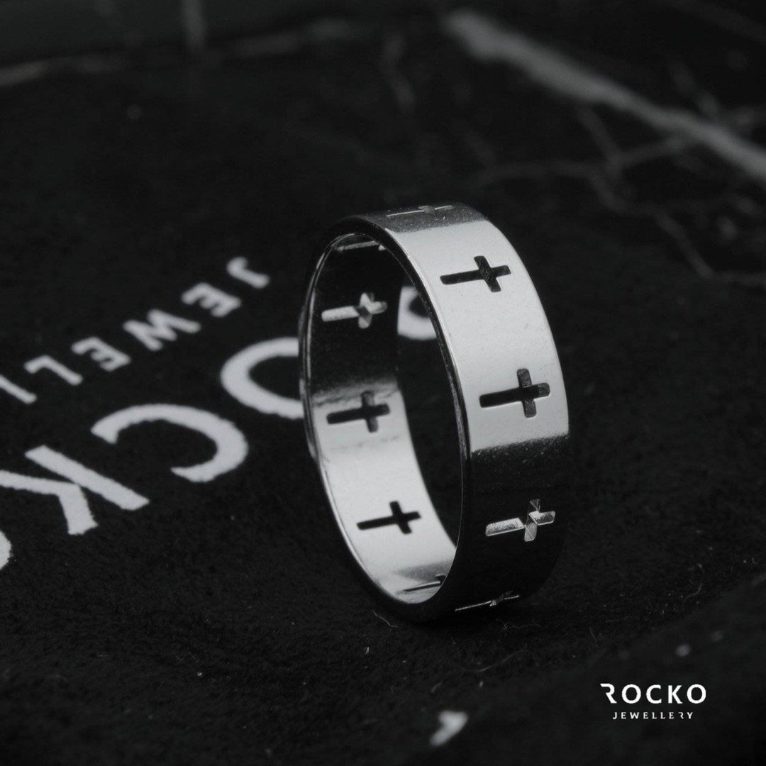 Silver Cross Ring - Cut-out Cross Ring, Crucifix Ring, Mens Ring ...