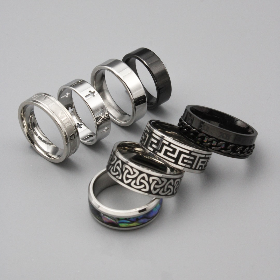 Mens Silver Rings - Stainless Steel Rings - Rings for Men - Set of ...
