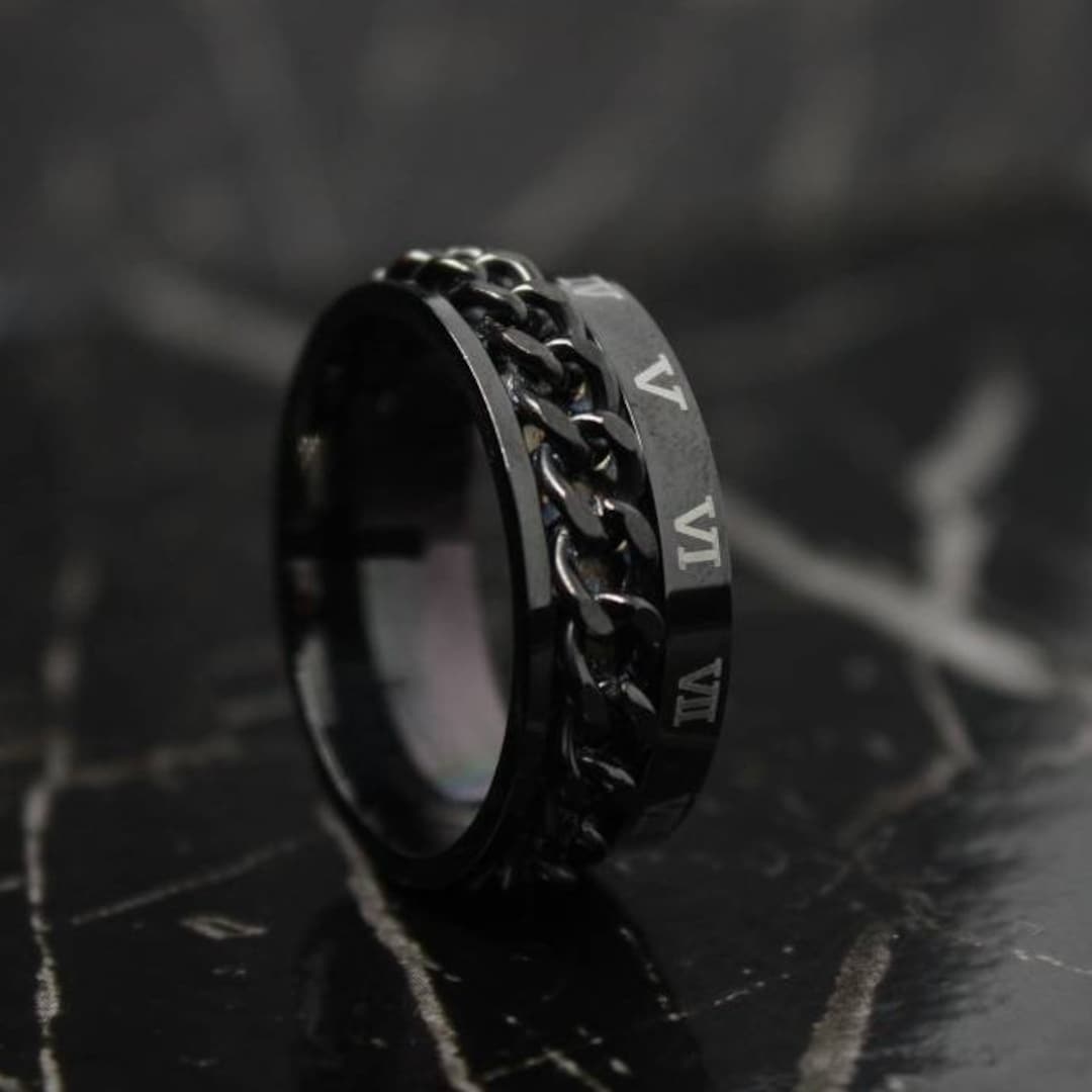 Black Chain Ring - Chain Spinner Ring - Fidget Ring - Black Stainless ...