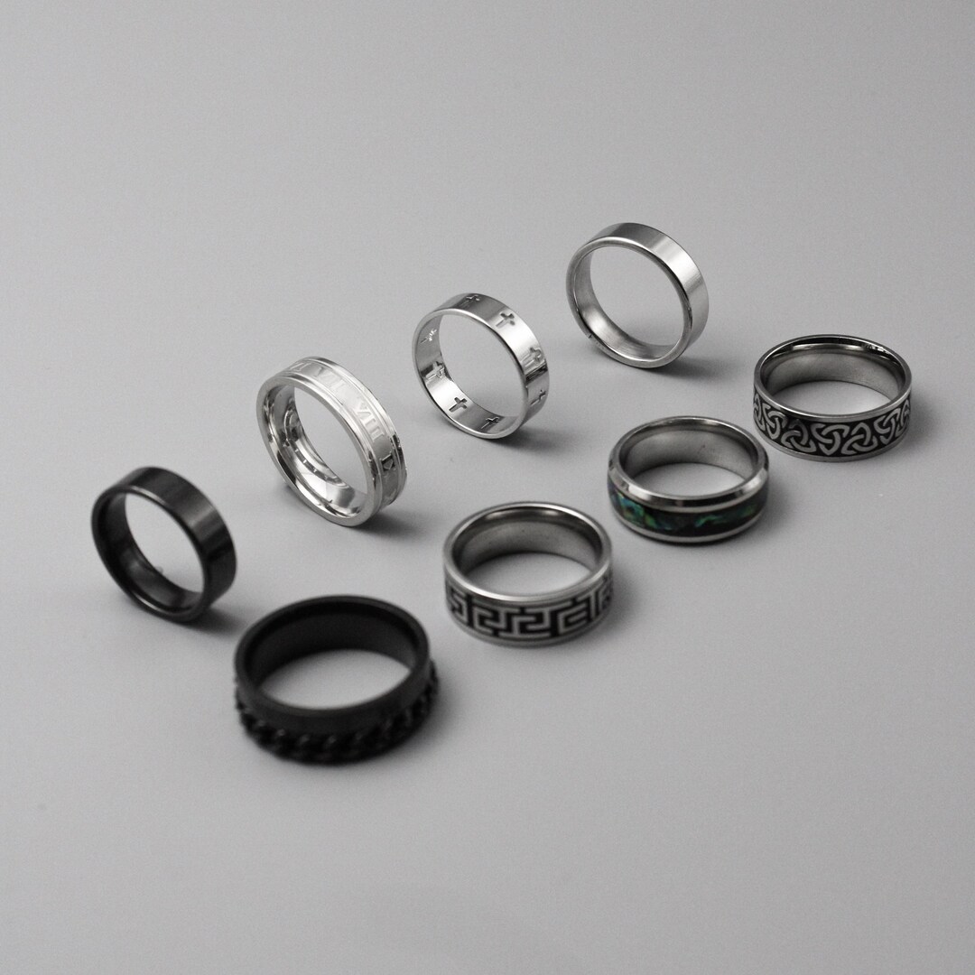 Mens Silver Rings - Stainless Steel Signet Rings - Rings for Men - Set ...