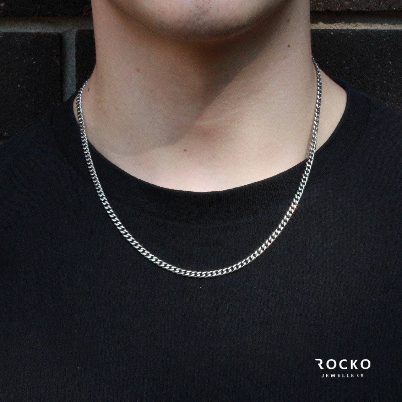 3mm Cuban Chain Necklace Silver Thin Cuban Flat Chain Silver Cuban ...
