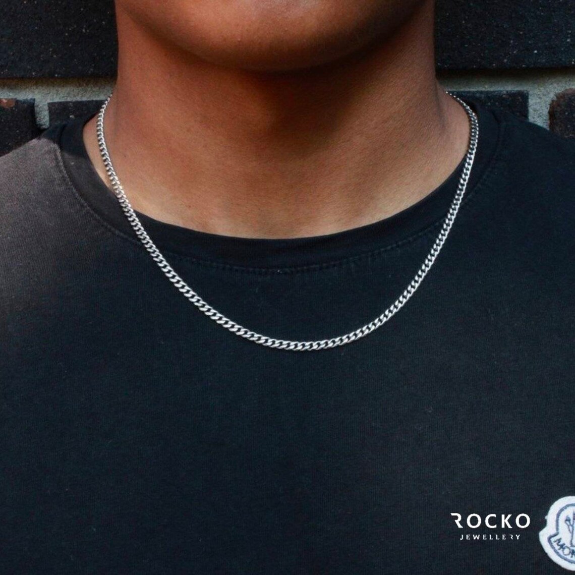 3mm Cuban Chain Necklace Silver Thin Cuban Flat Chain Silver Cuban ...